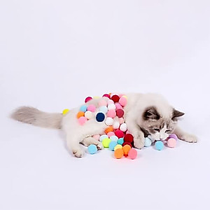 FUPUSUN 30/60/100pcs 3cm Premium Colorful Cat Toy Balls - Soft Kitten Pom Pom Toys - Lightweight and Small Easily Paw for Indoor Cats Interactive Playing Quiet Ball Cats