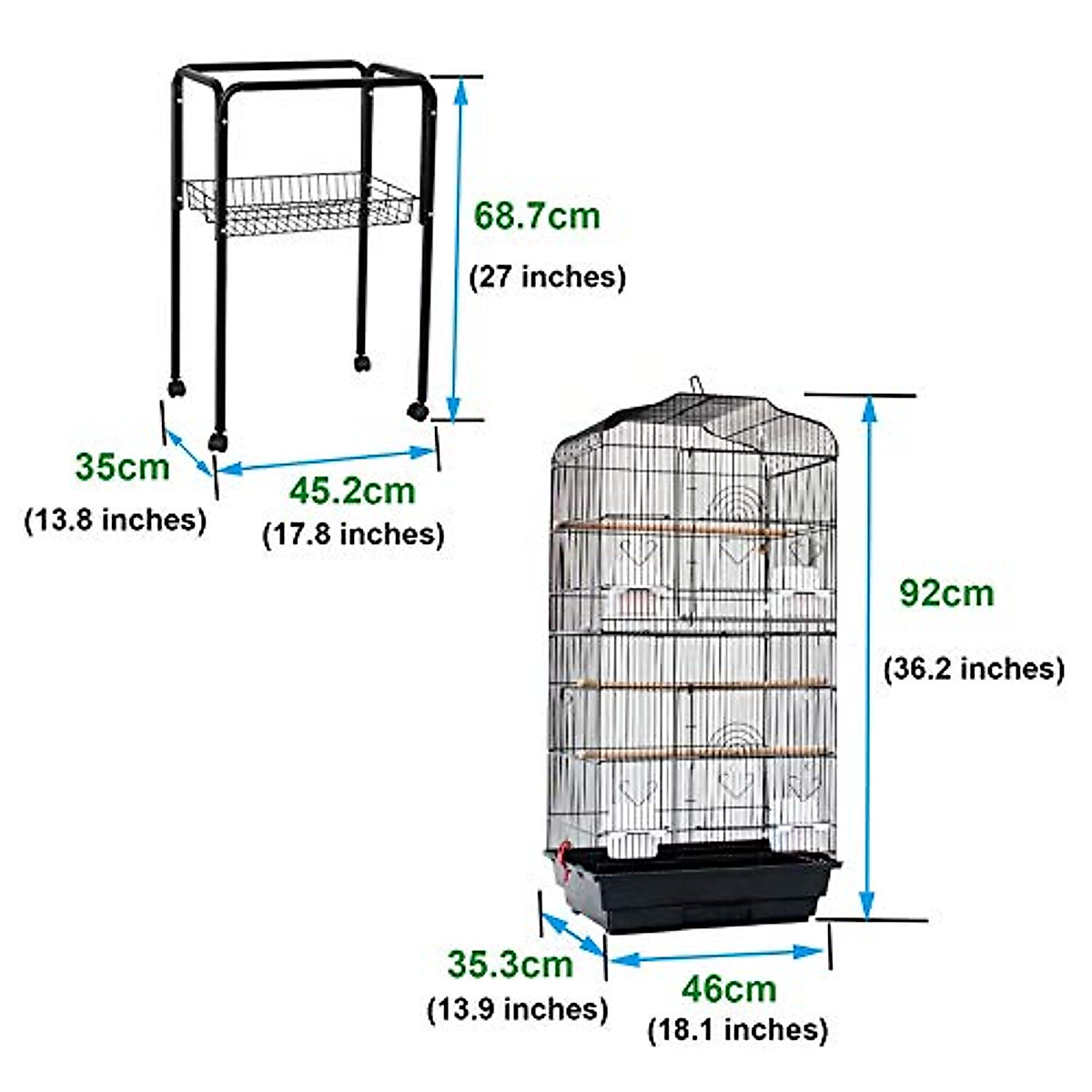 YJJT Bird House Pole Bird Cages for Parakeets - Black Bird Nest Aviary Habitat for Outside Hanging - Bird Bath for Cage Indoor Breeding Fun, Spacious Enough, Easy to Clean, Decor Metal Wall