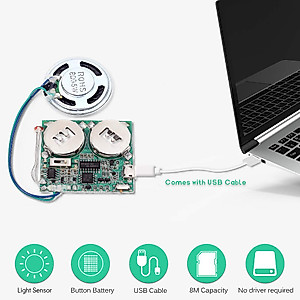 Icstation DIY Light Sensor Sound Module, Micro USB Recordable Sound Chip 8M Memory Speaker Talking Programmable Music Player Box for Birthday Greeting Card Anniversary Present