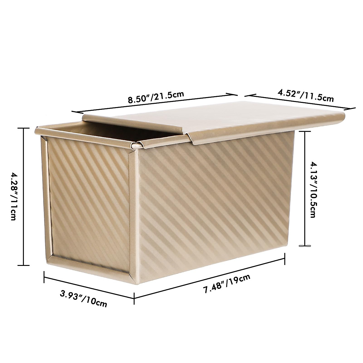 Beasea Pullman Loaf Pan With Lid, Non-Stick Bakeware for Baking Bread, Carbon Steel Corrugated Bread Toast Box Mold With Cover Baking Tools Bread Mold Toast Baking Cake Mold for Oven Baking -Gold