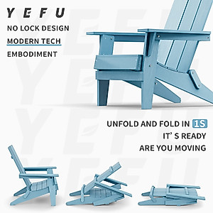 YEFU Folding Modern Adirondack Chair Plastic, 1s Expand/Store Upgrade Unlocked Weather-Resistant, Poly Lumber Outdoor Chairs Stacked, Widely Used in Outside Patio, Lawn, Deck, Garden Chairs (White)