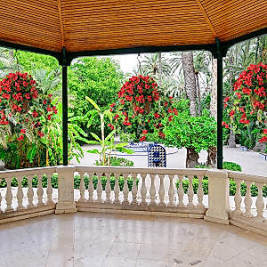 Homsunny Artificial Hanging Flowers Basket with 4 Pcs Bougainvillea Silk Vine Flowers for Outdoor Indoor,Coconut Lining Basket Hanging Plant Flowers for Patio Lawn Garden Decor(red)