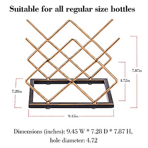 LEYON Tabletop Wine Rack 5 Bottles Wine Bottle Holder Countertop Wine Storage Rack Metal Wine Bottles Organizer Home Decorations for Kitchen Bar Cabinet (5 Bottles, Retro Gold)