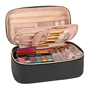 OCHEAL Small Cosmetic Bag,Portable Cute Travel Makeup Bag for Women and girls Makeup Brush Organizer cosmetics Pouch Bags-Black