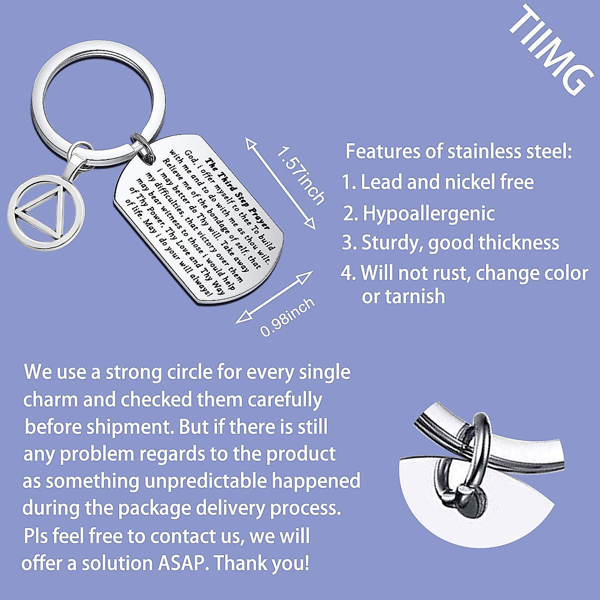 AA Recovery Keychain Sobriety Gifts AA Sponsor Gifts Third Step Prayer Keychain New Beginnings Gift (The third step prayer)