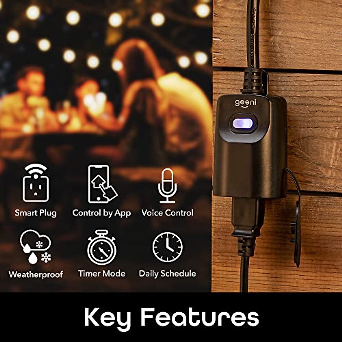 Geeni Indoor/Outdoor Smart Plug Weatherproof, 1 Socket –No Hub Wireless Remote Control and Timer –Works with Amazon Alexa, Google Assistant, Requires 2.4 GHz Wi-Fi, Black