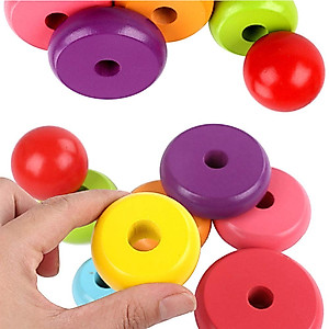 FANSUSENKE Rainbow Stacking Rings Toy Classic Stacker Developmental Toys with Premium Wooden 8 Colorful Pieces Smooth Rings and Solid Wood Base for Kid Boys and Girls Baby Toy Building Blocks