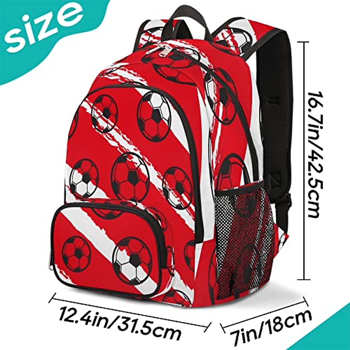 AUUXVA Soccer Football Print Backpack for Women Men Girls Boys, Casual Daypack Backpacks Durable School Bag Laptop Bookbag Rucksack for School Travel Work Camping Hiking
