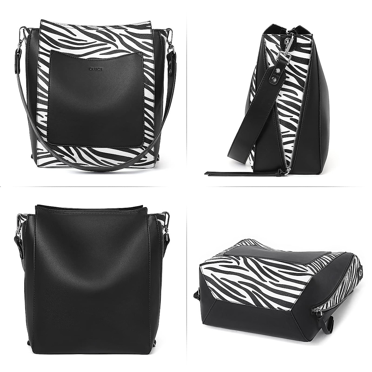 CLUCI Hobo Bags for Women Soft Leather Bucket Tote Purse and Handbag Designer Ladies Crossbody Shoulder Bags Zebra Pattern PVC