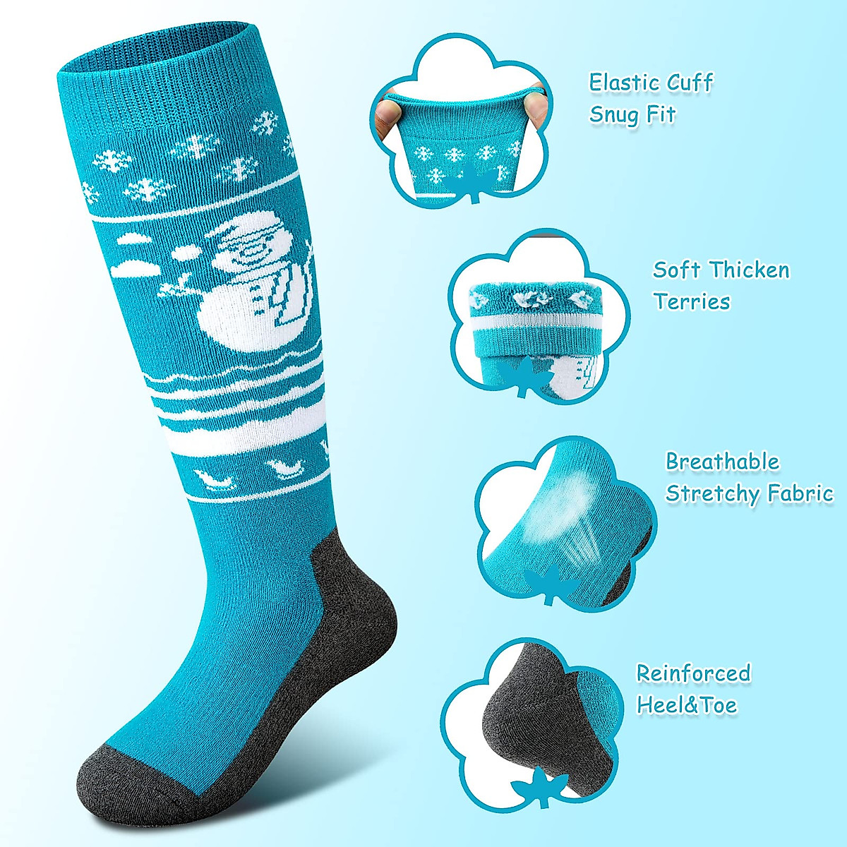 Pecube Kids Ski Socks 2 pairs Thermal Thick OTC Snow Socks for Boys Girls Toddler Skiing Snowboard Skating Winter Sports