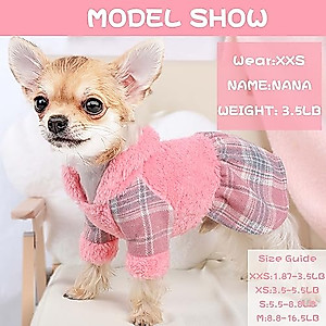 Winter Dog Dress, Cute Warm Fleece Dog Hooded Sweater, for Small Dogs Girl, Pink Plaid Puppy Dresses Clothes for Chihuahua Yorkie,Cat Apparel (Pink, X-Small)