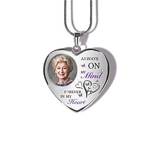 Drawelry Personalized Photo Necklace Custom Picture Memory Pendant Photo Heartshape I'll Hold You In My Heaert With Wings Memorial Snake Chain Necklace Pendant Jewelry Gifts for Men Women Him Her Mom Couple (My Mind)
