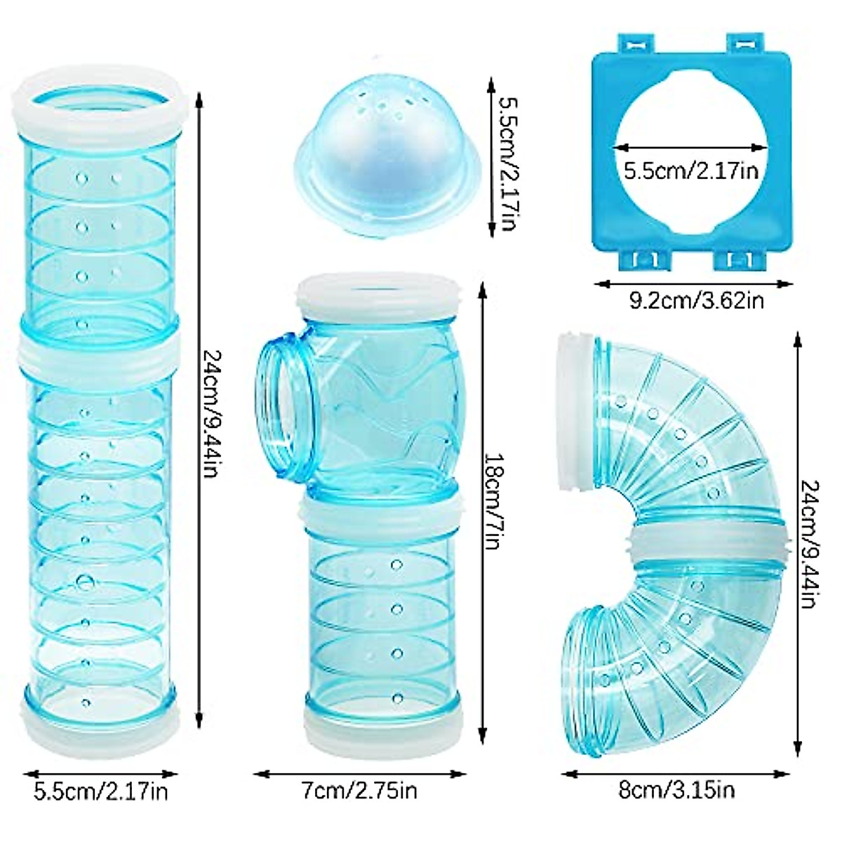 Hamster Tubes Set, FULANDL Transparent Hamster Cage Adventure External Pipe, Creative DIY Assorted Connection Tunnel Track Hamster Toys to Expand Space for Small Animals Like Hamster, Mouse-2.16In