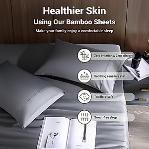 Shilucheng 4-Piece Full Size Sheets Set，Rayon Derived from Bamboo_，Cooling & Breathable Bed Sheets, Silky Bedding Sheets & Pillowcases, 16 Inch Deep Pockets (Full,Dark Grey)