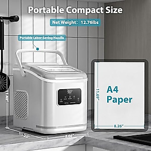 Electactic Ice Maker Machine countertop Self Cleaning Portable Compact Small Bullet Ice Maker with Digital Screen,9 Cubes in 6 Mins,26lbs in 24Hrs,for Camping Dorm Home Outdoor（White）