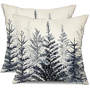 DFXSZ Christmas Pillow Covers 18x18 inch Set of 2 Watercolor Blue Grey christmas tree Decorative White Throw Pillow Covers Winter Famliy Decoration for Home couch TH-32B18HUI
