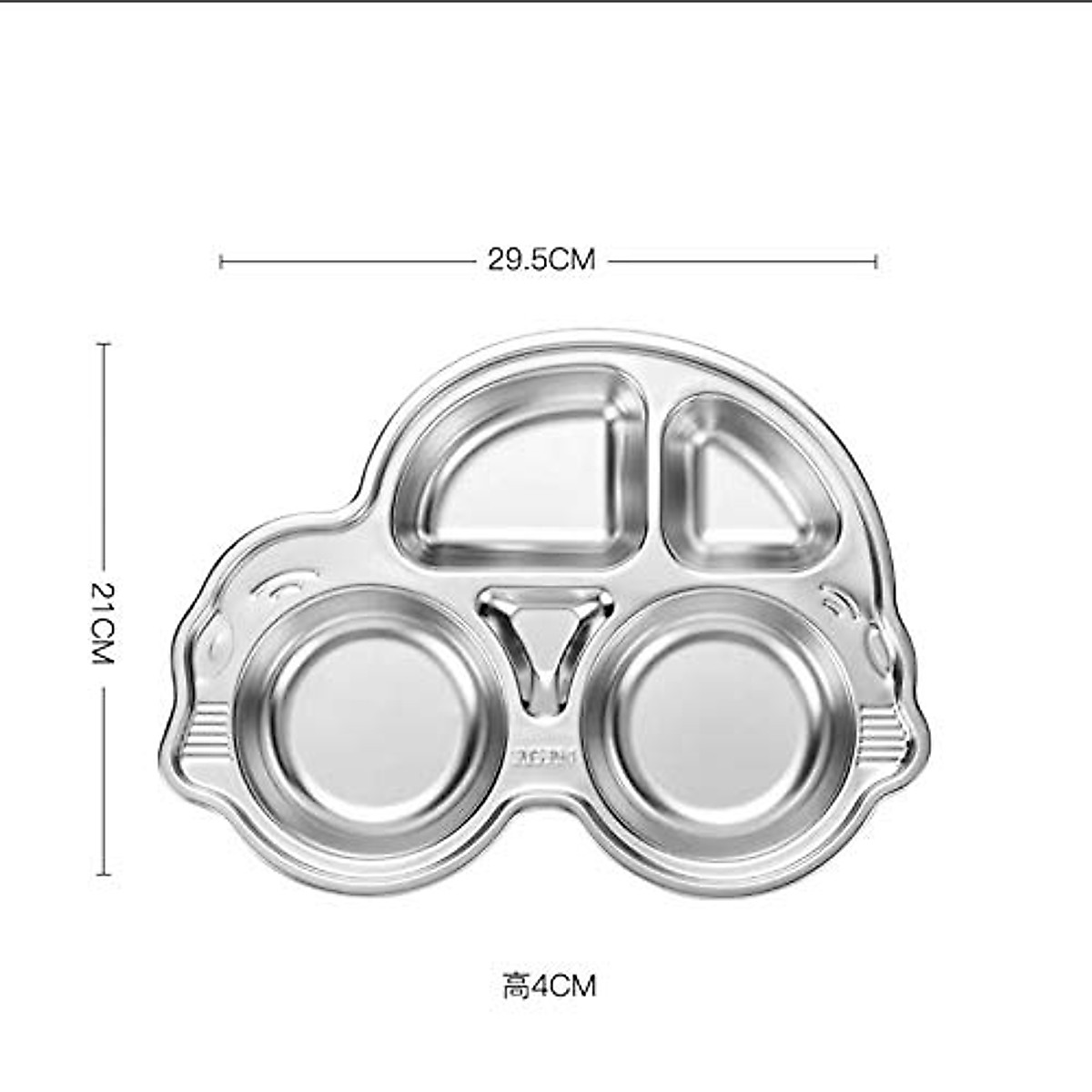 Stainless Steel Plate Divided Meal Tray Sections Dinner Dish for Babies, Toddlers and Kids Eating Food Car Shape BPA-Free Safe Fun Non-Toxic Heavy Duty (Silver 1 Pack)