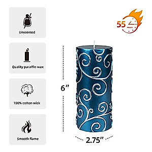 Zest Candle Pillar Candles, 3 by 6-Inch, Blue Scroll