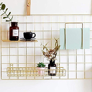 FRIADE Gold Grid Basket with Hooks,Bookshelf,Display Shelf for Wall Grid Panel,Wall Mount Organizer and Storage Shelf Rack for Home Supplies,1 Set of 3 (Gold)