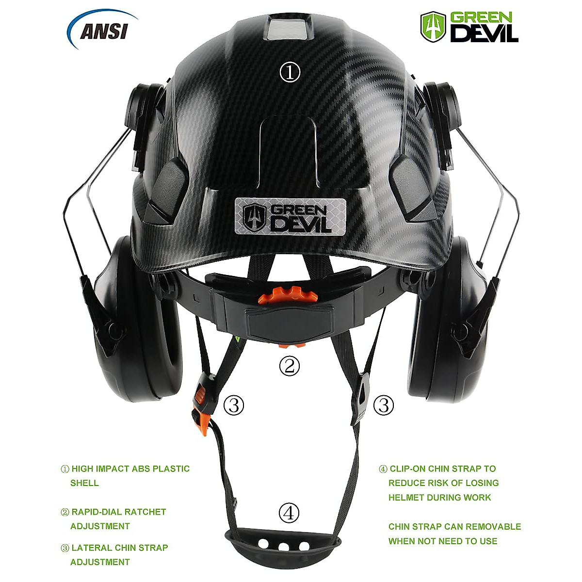 Safety Helmet Hard Hat with Visor and Ear Protection Adjustable Lightweight Vented ABS Work Helmet for Men and Women 6-Point Suspension ANSI Z89.1 Approved Ideal for Industrial & Construction