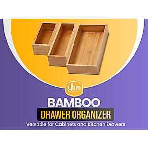 YBM HOME Bamboo Drawer Organizer Storage Box for Kitchen Drawer, Junk Drawer, Office, Bedroom, Children Room, Craft, Sewing, and Bathroom, 2 Pack 10x14x2 inch