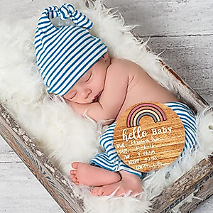 Wooden Baby Birth Announcement Sign Rainbow Baby Name Sign with Marker Pen Baby Arrival Sign Welcome Newborn Sign for Hospital Photo Prop Baby Shower Nursery Gift