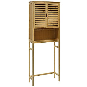 VEIKOUS Bamboo Over The Toilet Storage Cabinet, Bathroom Space Saver, Over The Toilet Rack with Adjustable Shelf, Natural Color