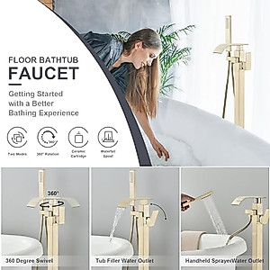 Senlesen Freestanding Bathtub Faucets Floor Mounted Tub Filler Faucet with Handshower Brushed Gold
