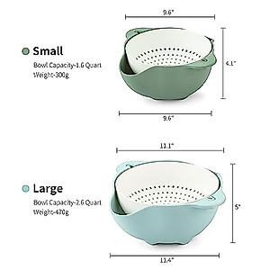 Pazash Double-layer Rotatable Colander, Heat-resisted Pasta Strainer, Food Level BPA Free Colanders and Strainers Bowls Set,2 Set Kitchen Draining Bowl Vegetable Washing Basket ，Aqua Sky and Green