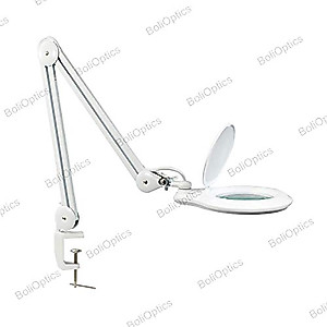(5 inch Glass Lens) Professional LED Magnifying Lamp with Clamp, Dimmable, 1200 Lumens 5600K-6000K Daylight Bright 60 SMD LED, Work Light Mounting Bracket Clamp (3 Diopter) BoliOptics MG16303121