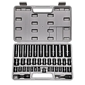 CASOMAN Complete 3/8" and 1/2” Drive Impact Socket Set, Inch (SAE) /Metric, Cr-V, 6-Point, 3/8"- 1-1/4", 8 mm - 24 mm, Deep & Shallow, 38-Piece Impact Socket Set