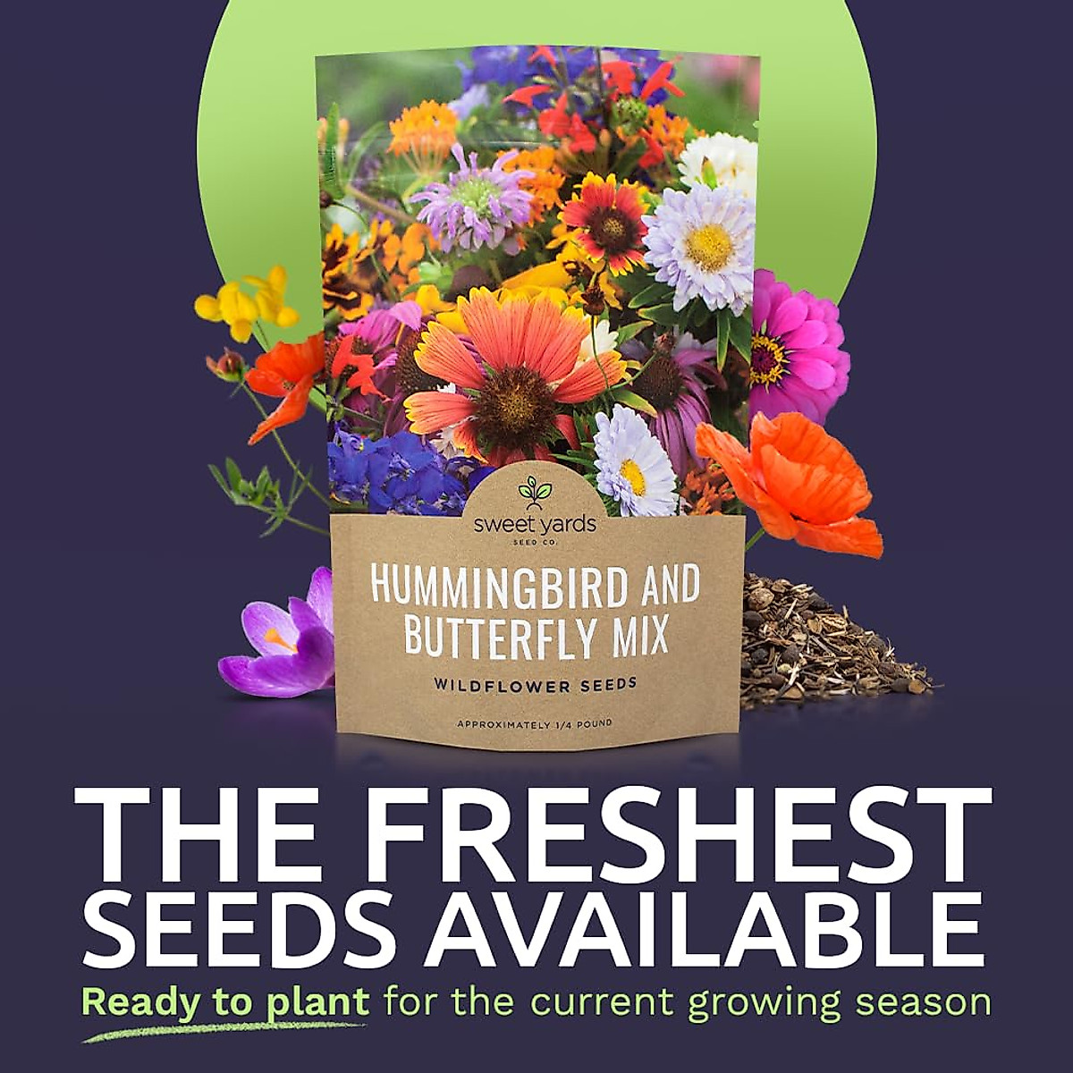 Bulk Wildflower Seeds Butterfly and Humming Bird Mix - 1/4 Pound Bag - Over 30,000 Open Pollinated Annual and Perennial Seeds