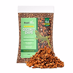 ReptiCasa Organic Coconut Chips Substrate Clean & Ready to Use for Reptiles, Snake, Tortoise, and Amphibian, Natural Fiber Free Husks, Clean Breeding and Bedding Flooring, Odor Absorbing – 10.6 Quarts