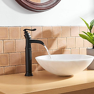 BWE Vessel Sink Faucet Waterfall Matte Black with Pop Up Drain Without Overflow and Supply Lines Bathroom faucets for Sink 1 Hole One Handle Faucets Vanity Bath Mixer Tap