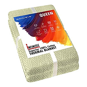 Premium 100% Cotton Blanket – Soft Breathable Thermal Blankets Queen Size for All Season - Queen Blanket for Bed Perfect for Layering - Sage Green