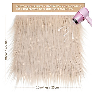 4 Pieces Faux Fox Fur Square Fabric Shaggy Fur Patches Fabric Cuts Chair Cover Seat Cushion Pad for DIY Craft(Khaki, White, Black, Gray)