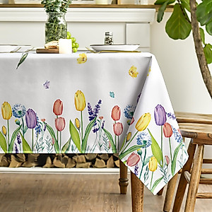 Horaldaily Spring Summer Tablecloth 60x84 Inch, Easter Watercolor Wild Flowers Tulip Lavender Blooming Floral Table Cover for Party Picnic Dinner Decor