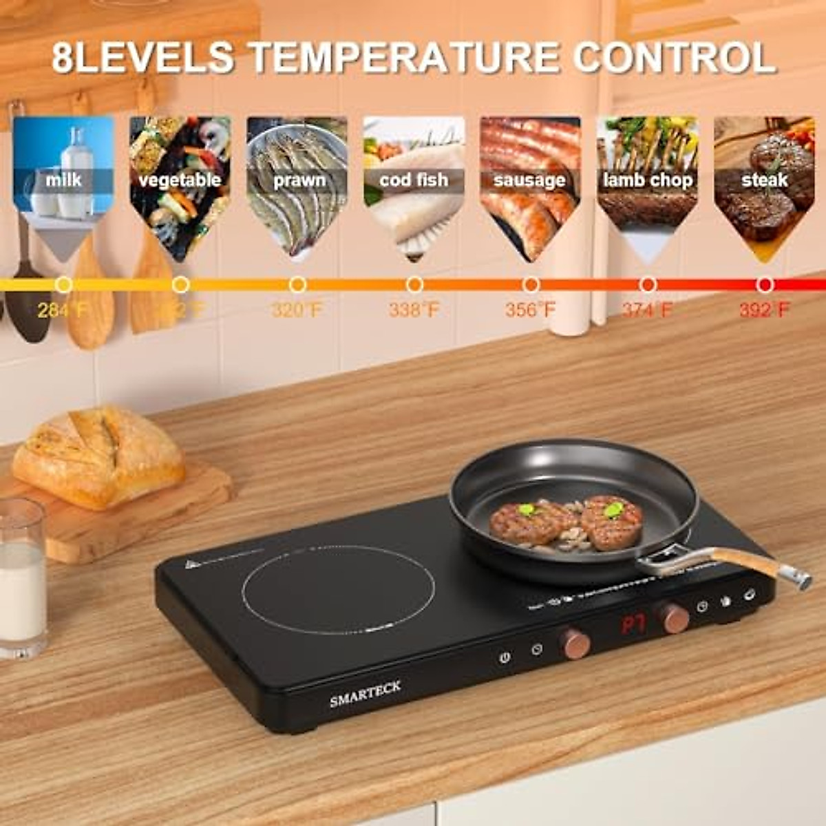 2-in-1 Electric Griddle & Induction Cooktop and 1800W Induction Burner with Removable Griddle Pan Non-stick,Dual Independent Temperature Control Options with Timer,for Kitchen and Outdoor BBQ
