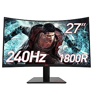 HKC 27'' Curved 240Hz（Support 144Hz Frameless FHD 1ms Gaming Monitor Free sync 1800R 1080P Eyes-Cared HDMI DP Cable