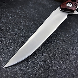 HUAAO 7.3’’ Folding Pocket Knife, EDC Small Knife with D2 Steel Blade, Rosewood Handle, Liner Lock, Flipper Open, for Camping Hunting Outdoor
