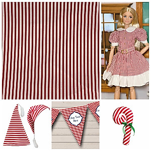 Printed Red White Striped Fabric Cotton 1 Yard Width 60" for Sewing DIY Craft and Home Decoration