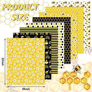 Whaline 8Pcs Summer Cotton Fabric Bundles 18 x 22 Inch Bee Daisy Boho Rainbow Fat Quarters Summer Quilting Patchwork Squares Bee Theme Sewing Fabrics for DIY Handmade Crafting Home Party Decor