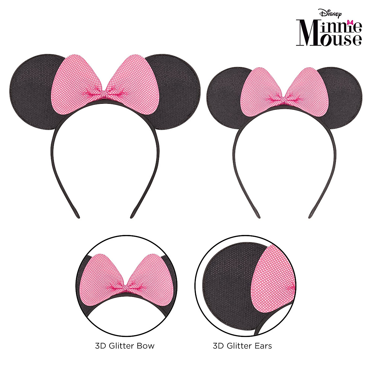 ABG Accessories Girls Minnie Mouse Ears Headbands, Set Of 2 For Mommy Me, Pink Glitter