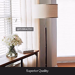 Brightech Carter LED Floor Lamp, Drum Shade Tall Lamp with Walnut Wood Finish, Great Living Room Décor, Mid-Century Lamp for Living Rooms & Offices, Mid Century Modern Lamp for Bedroom