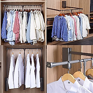 mellifuous Pull Down Closet Rod Adjustable Extender Closet Hanging Rod, 30 lbs Load Capacity Closet Bar for Hanging Clothes, Wardrobe Lift Saving Space Aluminium Rod Automatic Rebound (26''-35'')