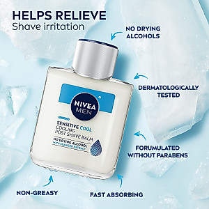 Nivea Men Sensitive Cooling Post Shave Balm with Vitamin E, Chamomile and Seaweed Extracts, 3 Pack of 3.3 Fl Oz Bottles