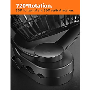 VANPRT 6'' Clip Fan, Portable Clamp Fan with Hanging Hook, 5000mAh Rechargeable Battery Fan, 3 Speeds, 720° Rotation, Quiet, Strong Grip Clamp, 7-30 Working Hours for Camp Stroller Bed - Pink