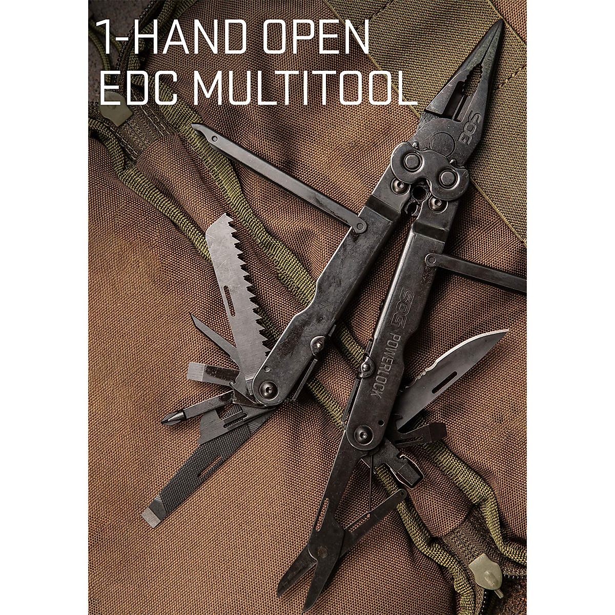 SOG PowerLock Multi-Tool- Compound Leverage Technology with EOD Crimper Device, 420 Stainless Steel Body, 18 Lightweight Specialty Tools (B61N-CP) , Black