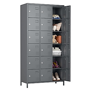SUPEER Metal Lockers for Employees with 18 Door,Metal Storage Locker with Lock for School Garage Gym Office Home Bedroom,Assembly Required,18 Doors Dark Grey