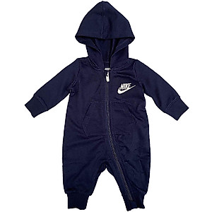 Nike Infant's Zip Front Long Sleeve Hooded Coverall Romper Obsidian (6M)